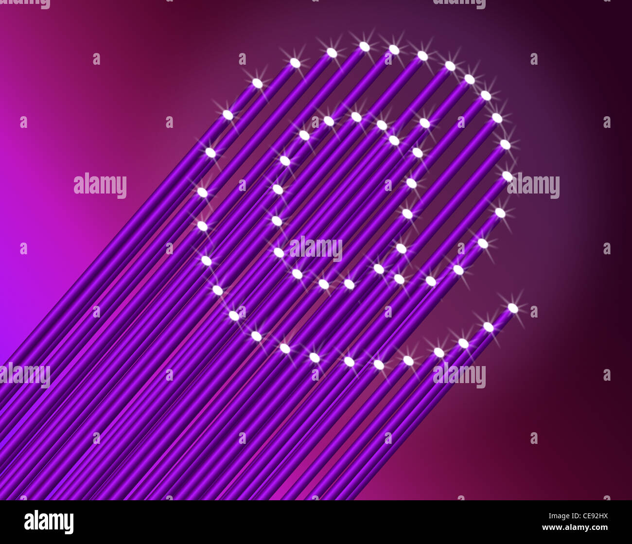 Illustration depicting many illuminated violet fiber optic light ...