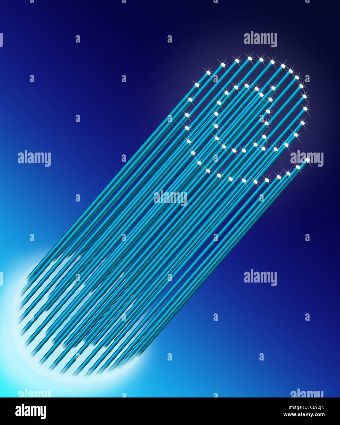 Illustration depicting many illuminated blue fiber optic light strands ...