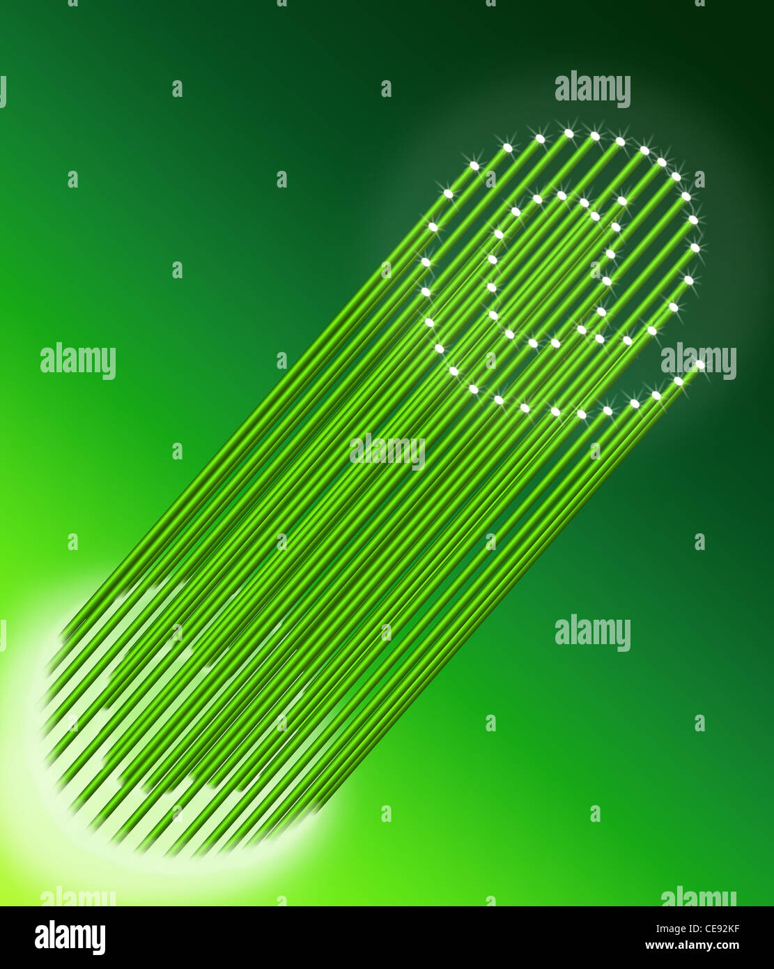 Illustration depicting many illuminated green fiber optic light strands ...