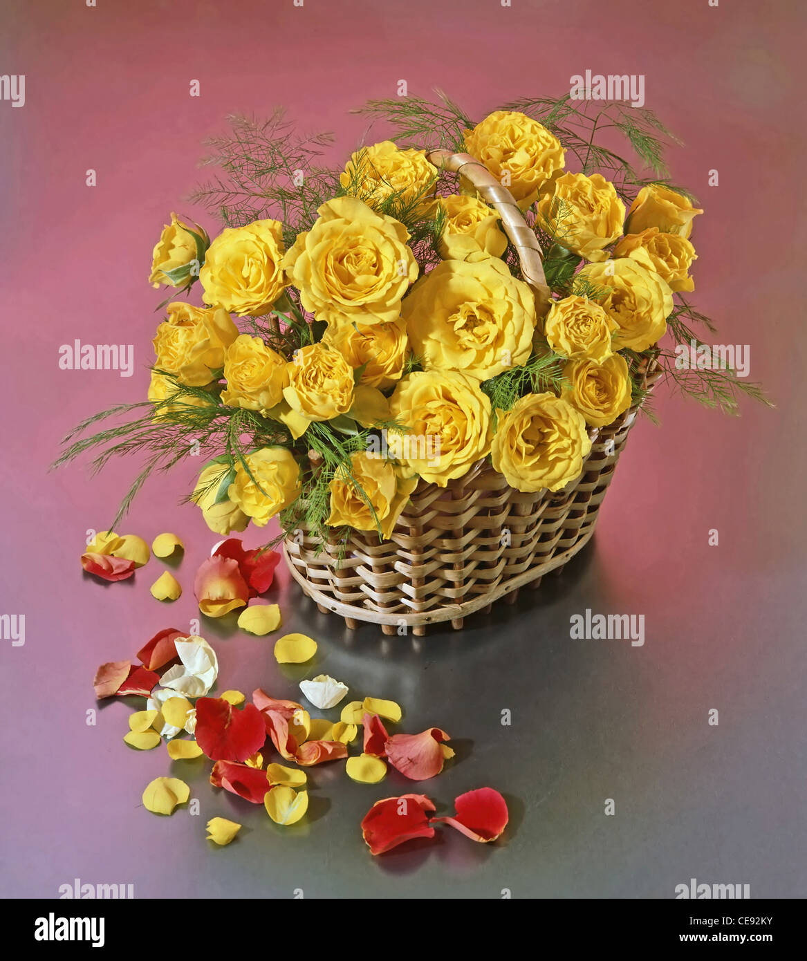 basket with yellow roses Stock Photo - Alamy