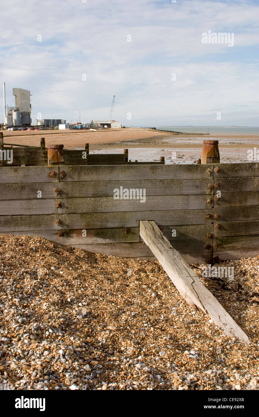Coastal beach sea defence groynes at Whitstable Kent England UK Stock ...