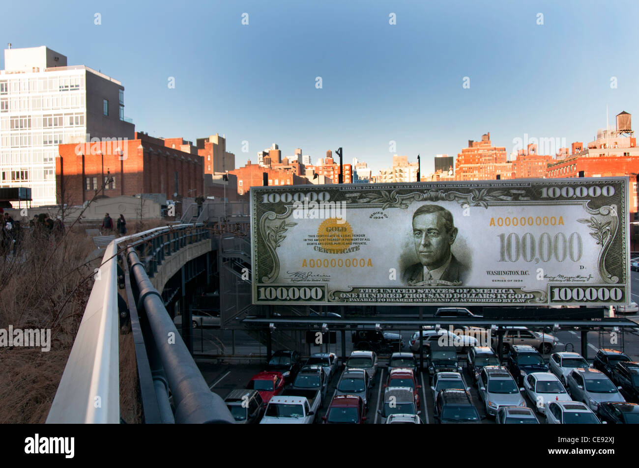 John Baldessari erected Fake $100,000 bill next to the High Line in New ...