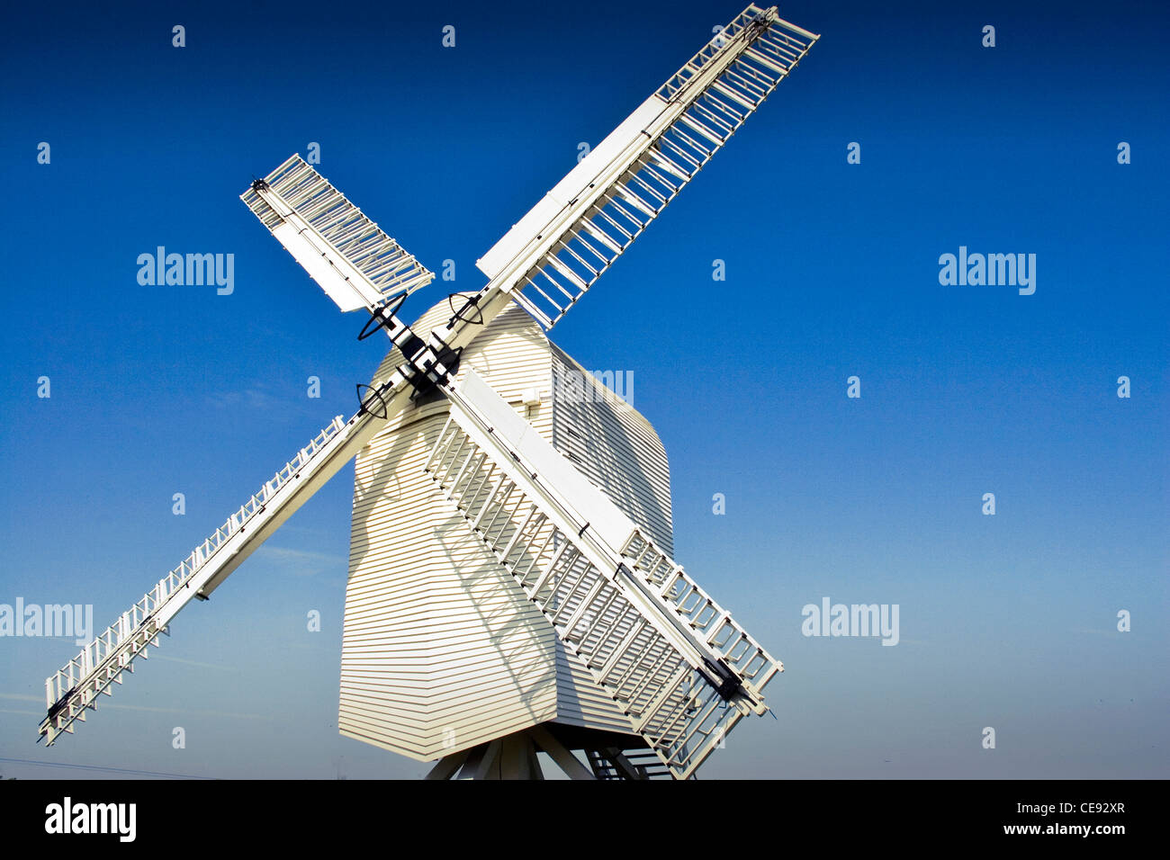 White wood timber windmill in the English countryside at Chillenden ...