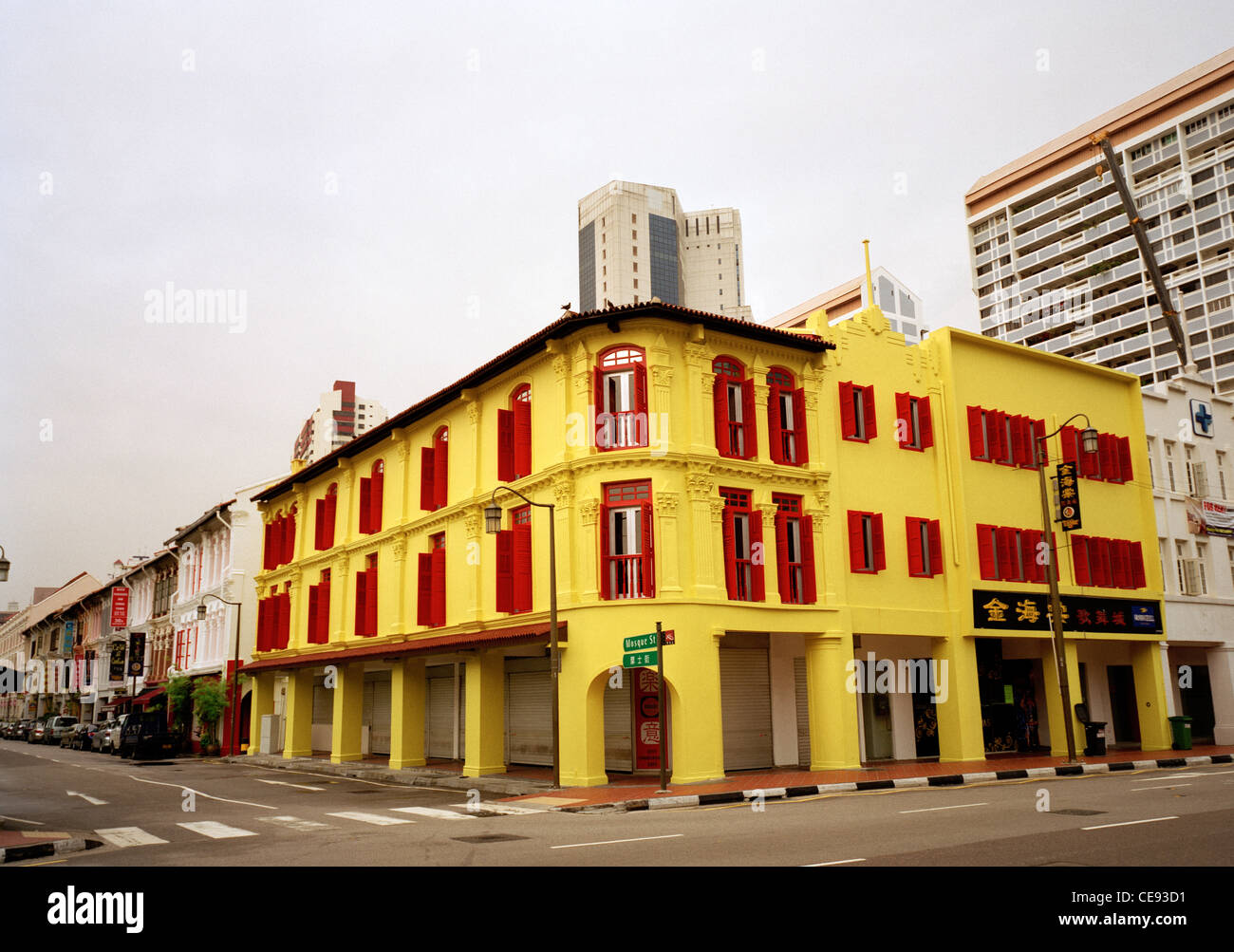 Colourful yellow house in Chinatown in Singapore in Far East Southeast ...