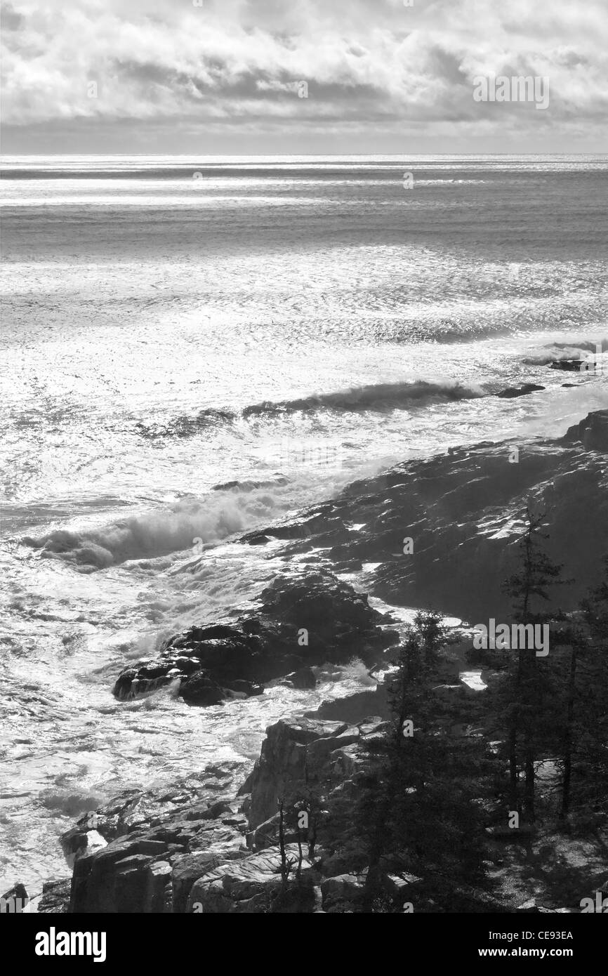 Storm approaching Rocky Shoreline of Acadia National Park, Maine black ...