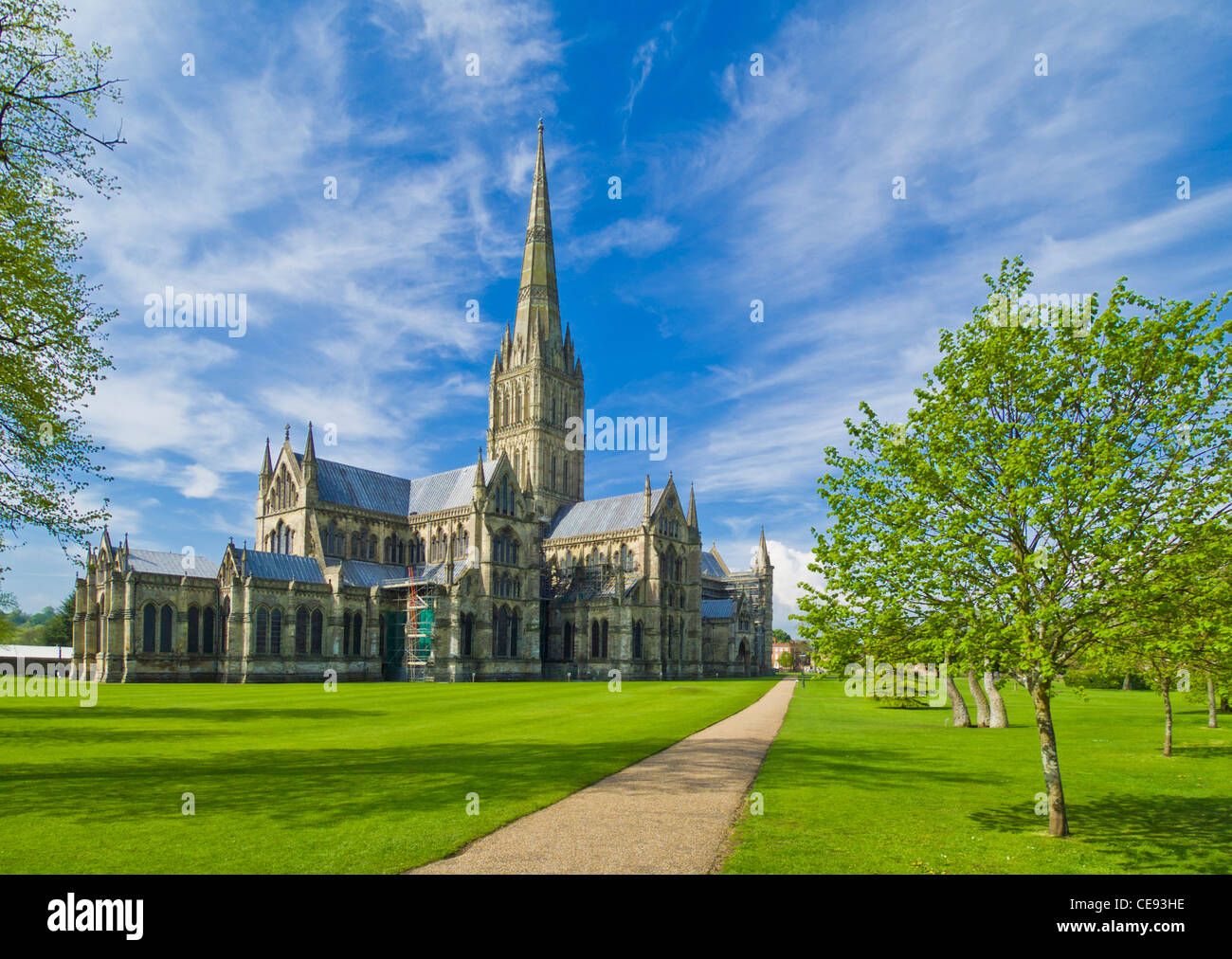 Salisbury cathedral in Cathedral close Salisbury Wiltshire England UK ...