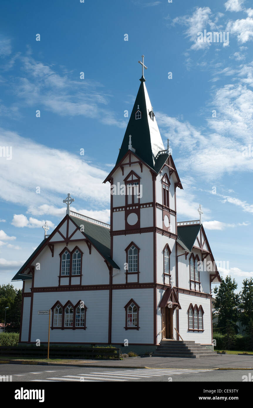 Faskrudsfjordur colored church in the country of Iceland Stock Photo ...