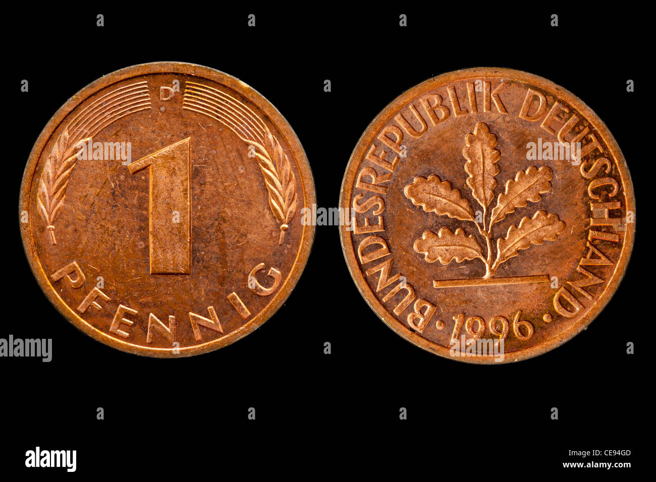 1 D-Mark Pfennig coin isolated on black background Stock Photo - Alamy