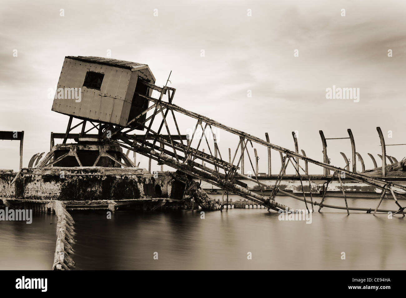 Settling tank at derelict Steetley Magnesite works at Hartlepool on the ...
