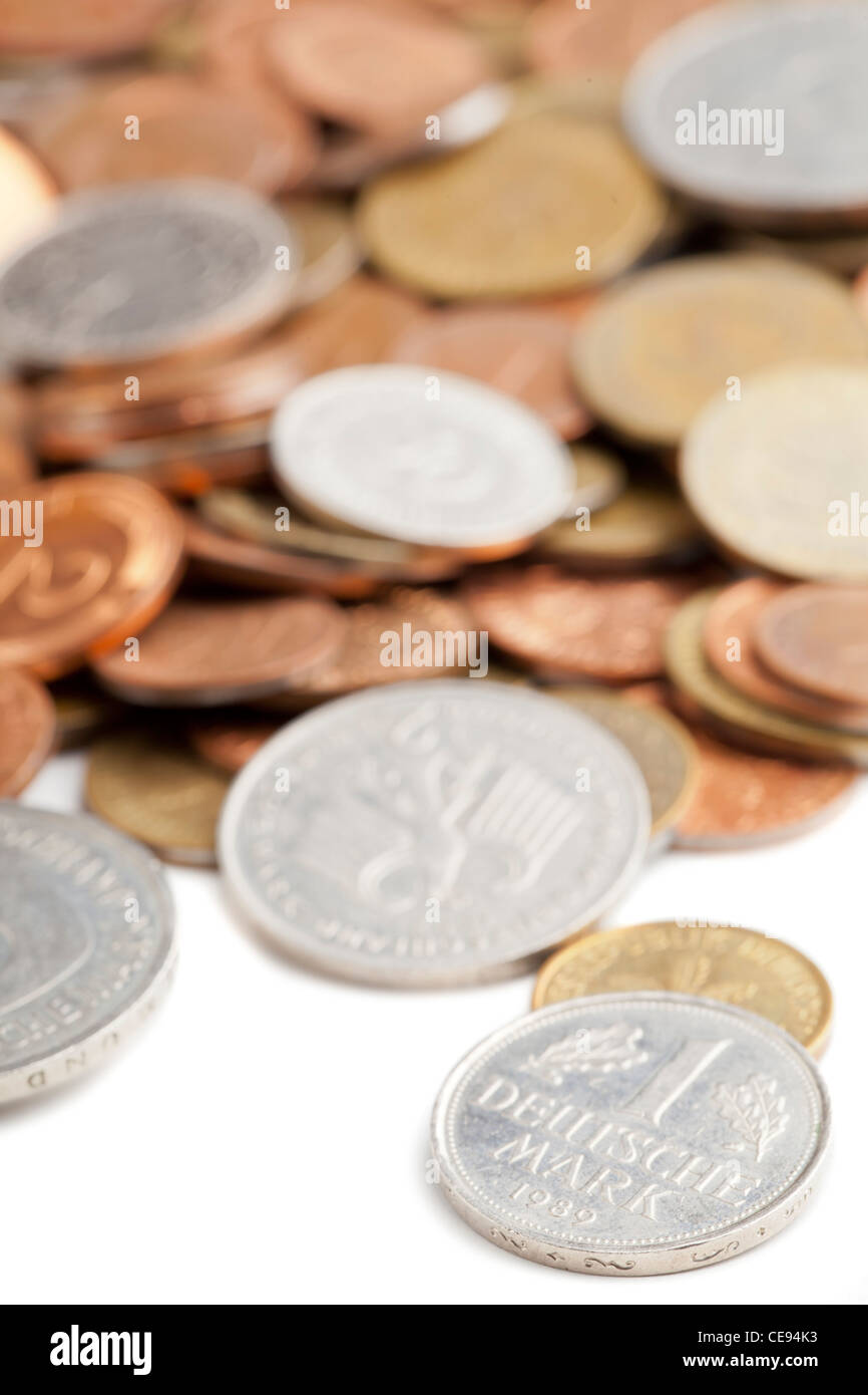 D-Mark currency (coins) over white background Stock Photo - Alamy