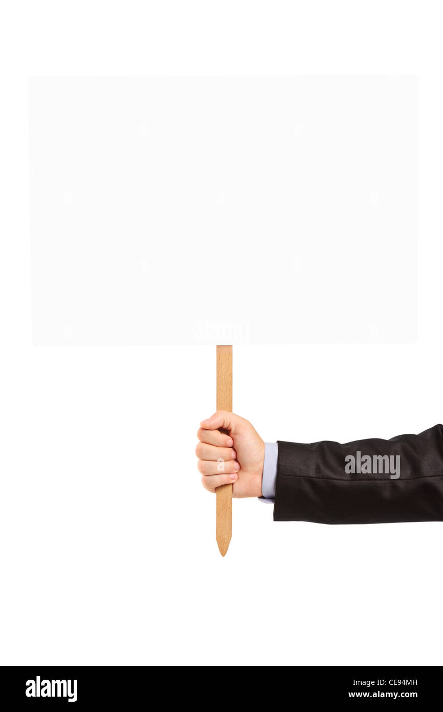 Male hand holding blank banner Stock Photo - Alamy
