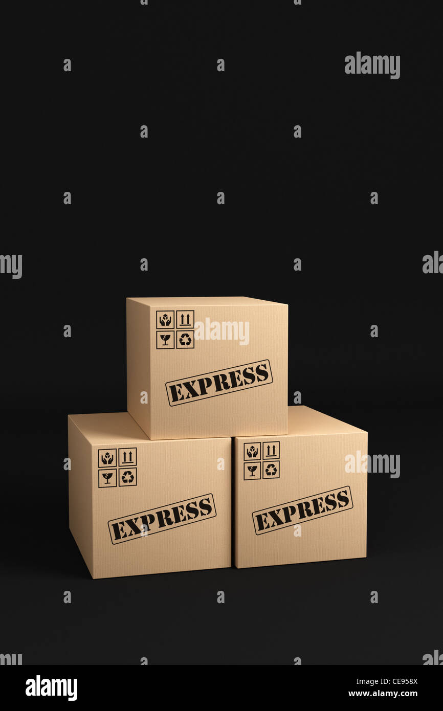 Three express shipping boxes Stock Photo - Alamy