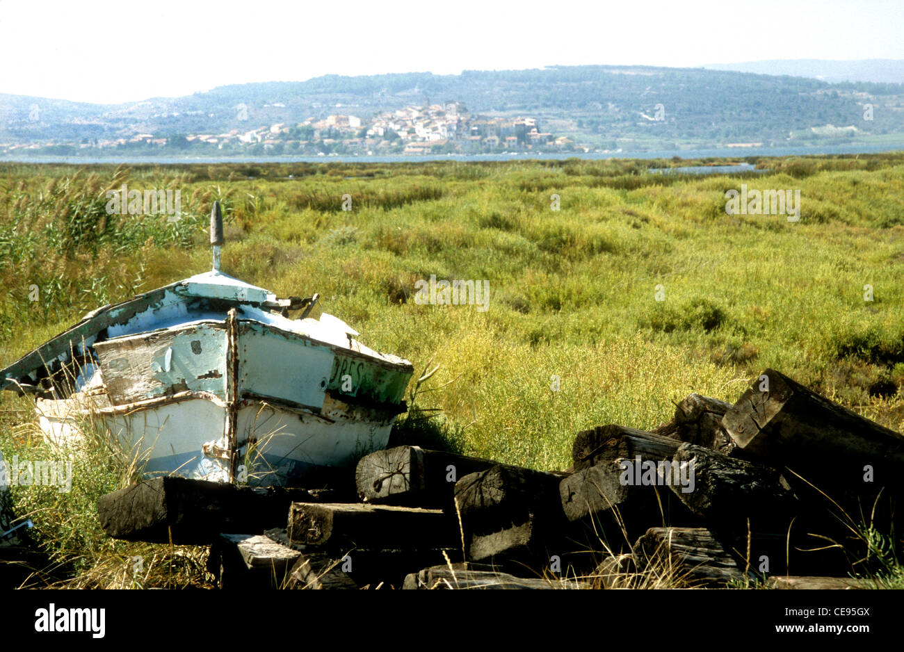 The village of Bages seen from the opposite shore of the Etang de Bages ...