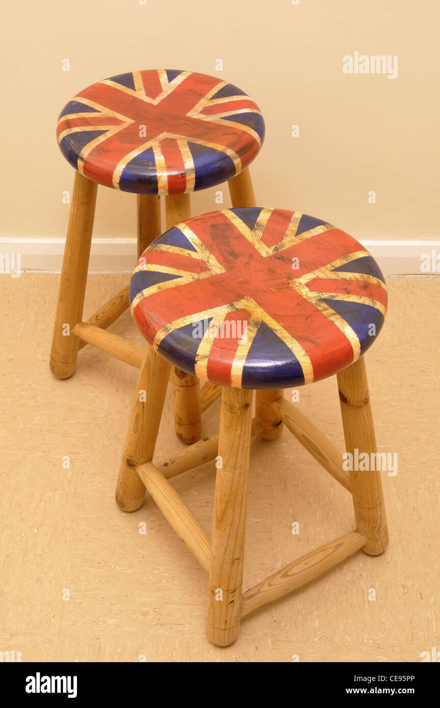 Shabby chic Union Jack stools Stock Photo - Alamy