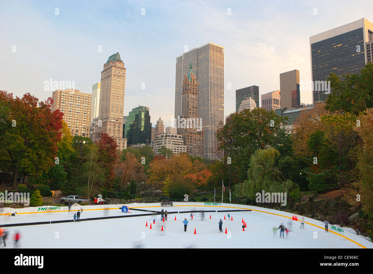 Trump Wollman Skating Rink with New York skyline Stock Photo - Alamy