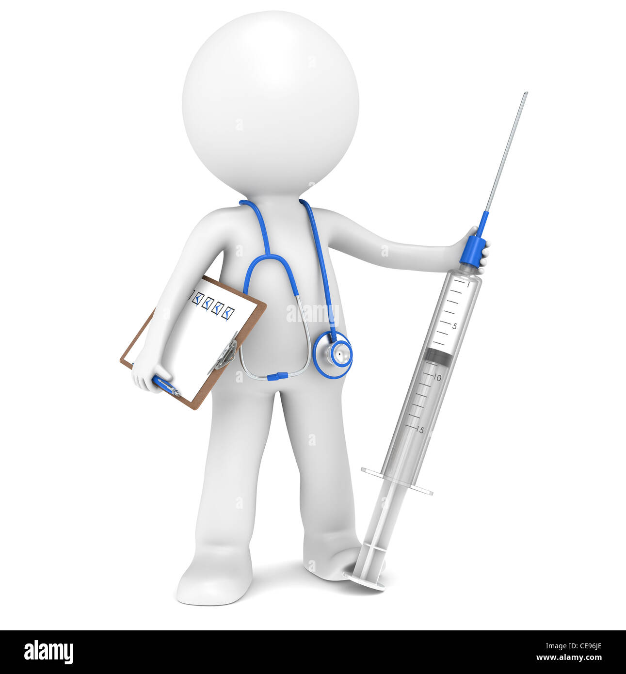 3D little human character The Doctor with a Syringe. People series ...
