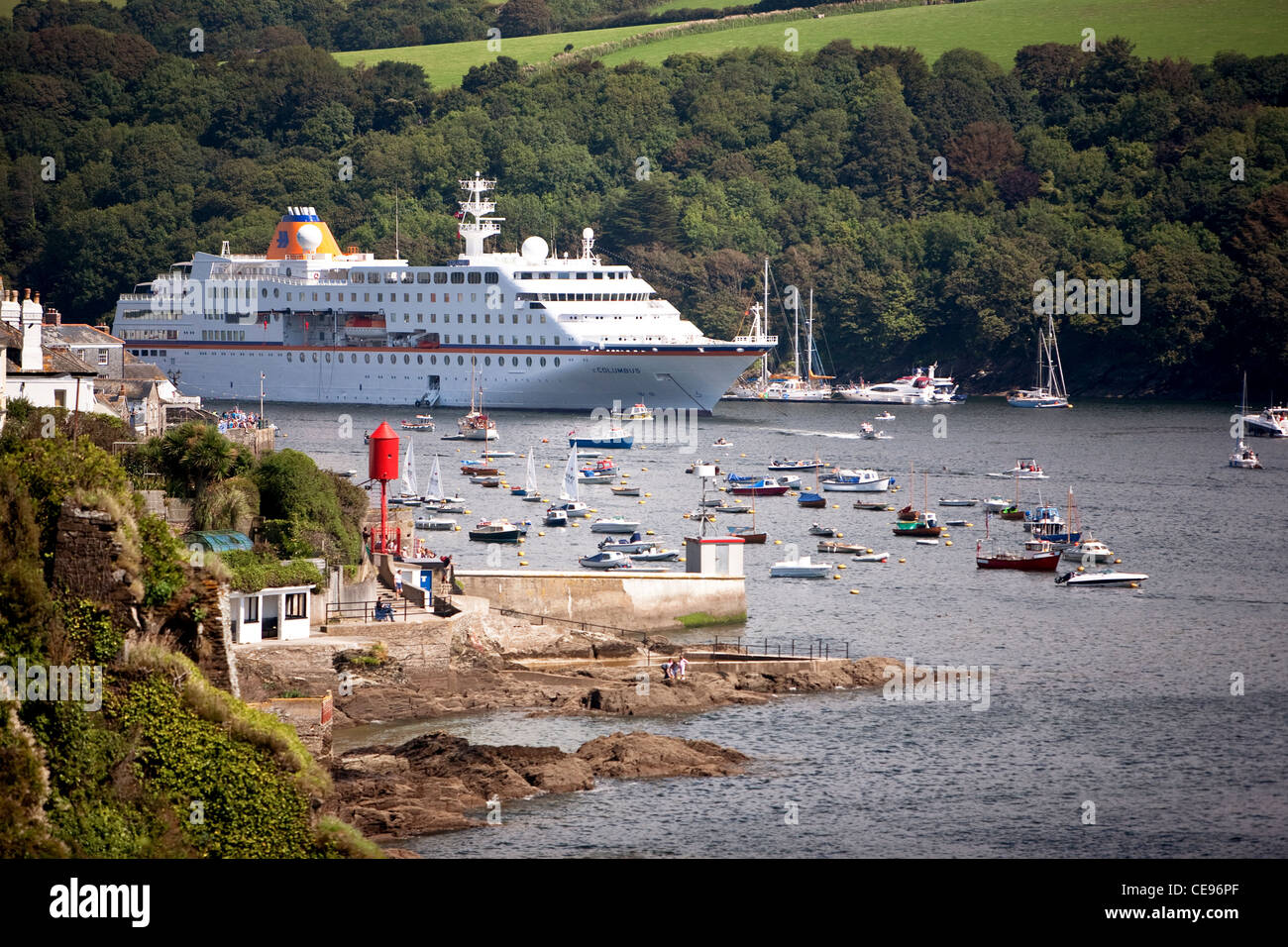 The cruise liner C. Columbus moored in the River Fowey estuary ...
