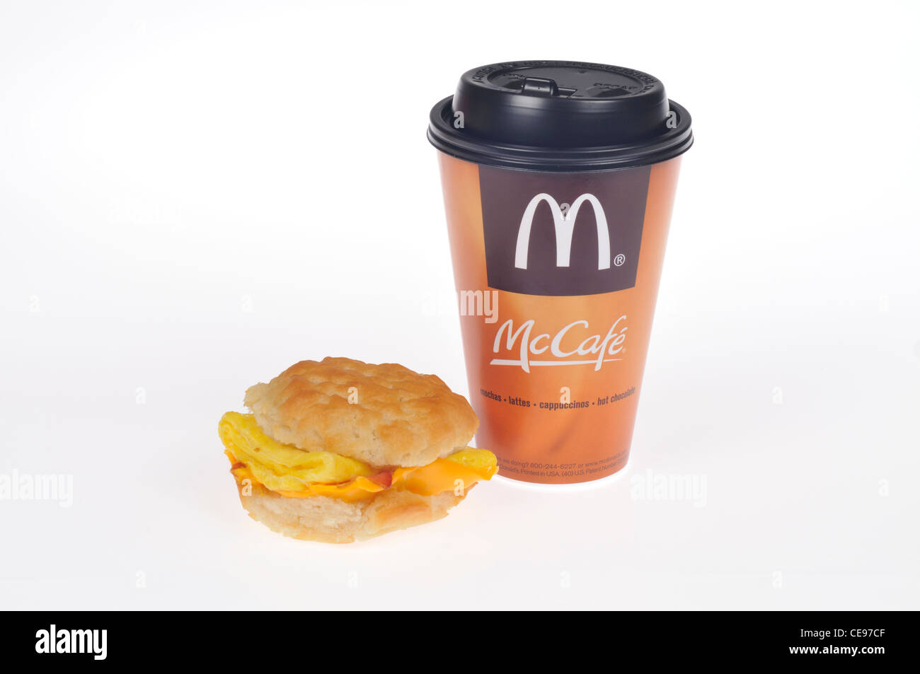 McDoanlds breakfast of bacon egg and cheese biscuit and McCafe hot ...