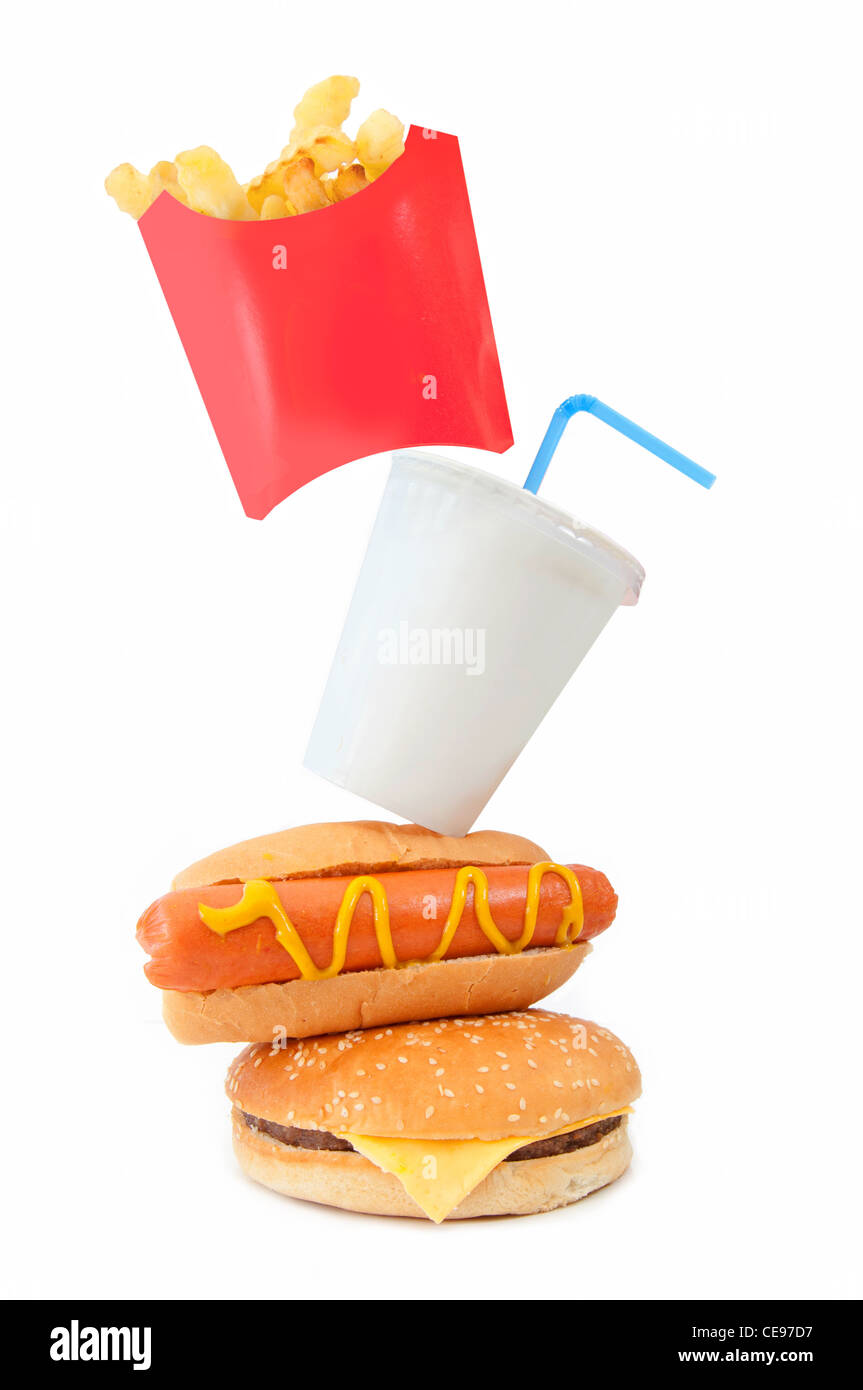 Different types of fast food stacked on top of one another Stock Photo ...