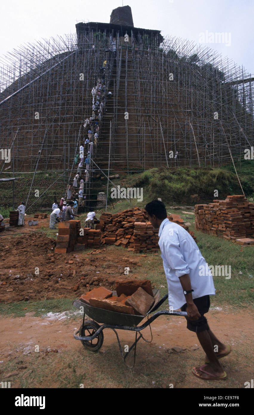 Human chain passing bricks for restoration of stupa Jetavanarama ...