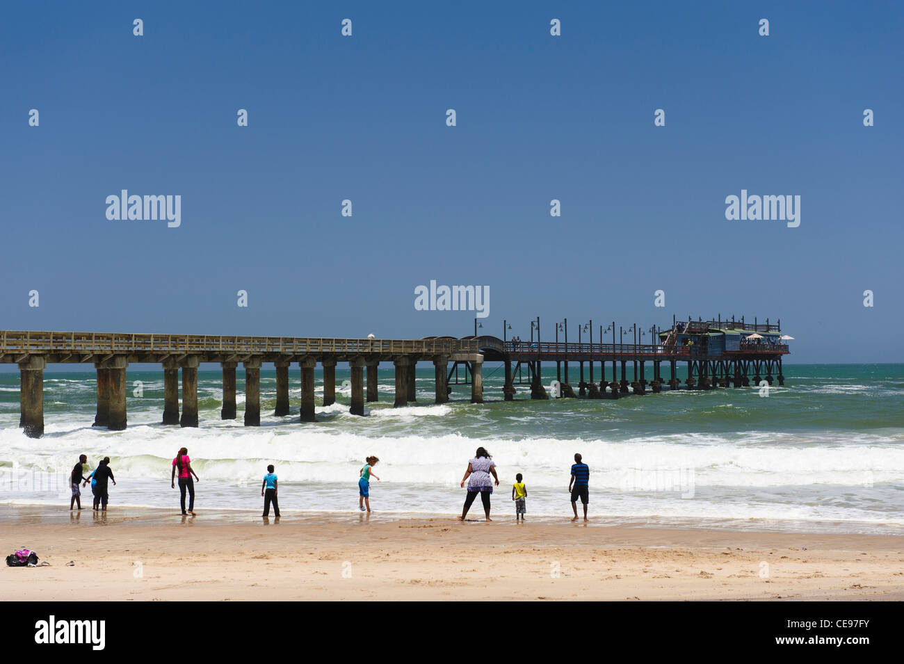 The beach of Swakopmund in front of "the jetty". Namibia Stock Photo ...