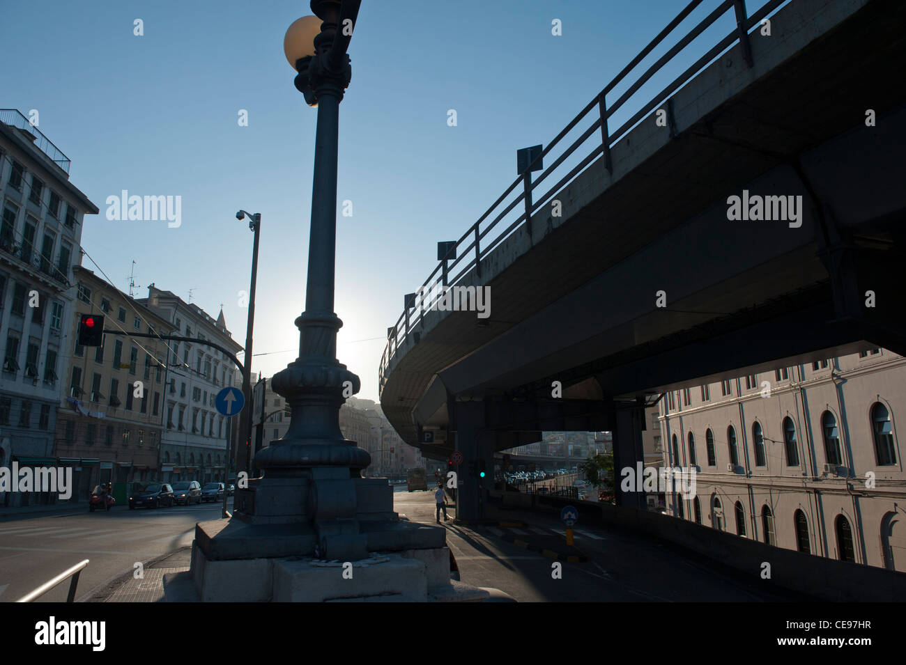 Elevated motorway flyover road. Genoa (Italian, Genova) Italy Stock ...
