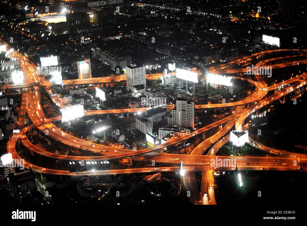 Bangkok Expressway and Highway, aerial view at night, Thailand Stock ...