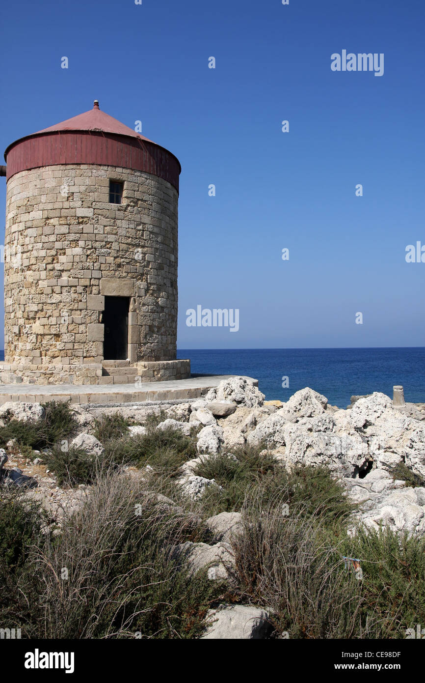 Ancient windmill on Rhodes island, Greece Stock Photo - Alamy