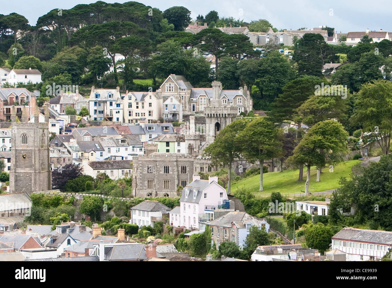 View from Hall Walk towards Fowey, Parish Church to the left and Place ...