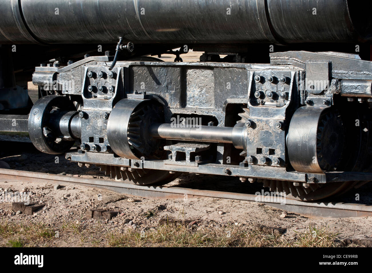 Gears on a 1923 Shay locomotive at Fort Missoula in Missoula, Montana ...