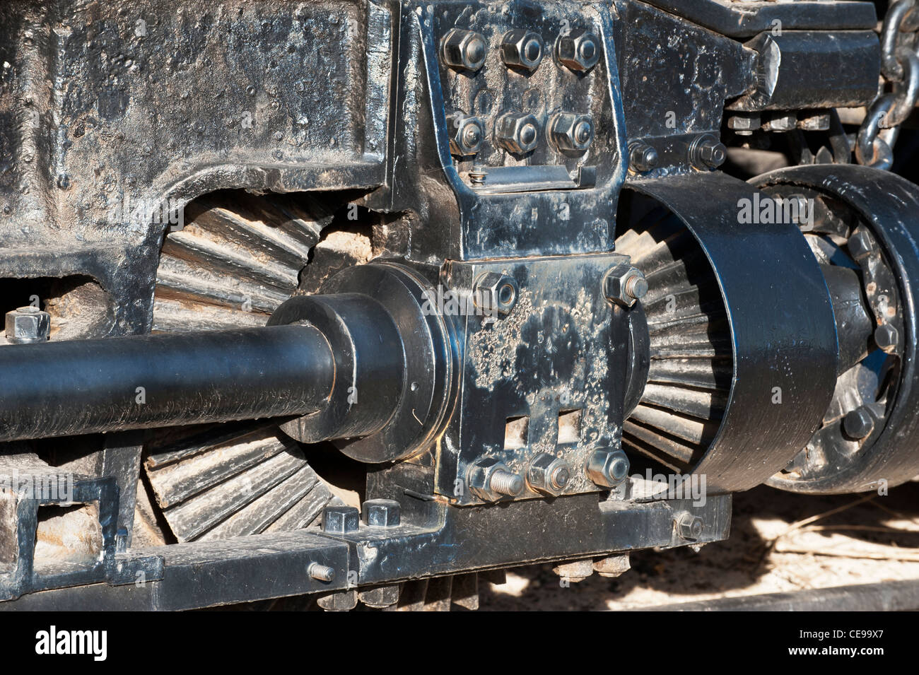 Gears on a 1923 Shay locomotive at Fort Missoula in Missoula, Montana ...