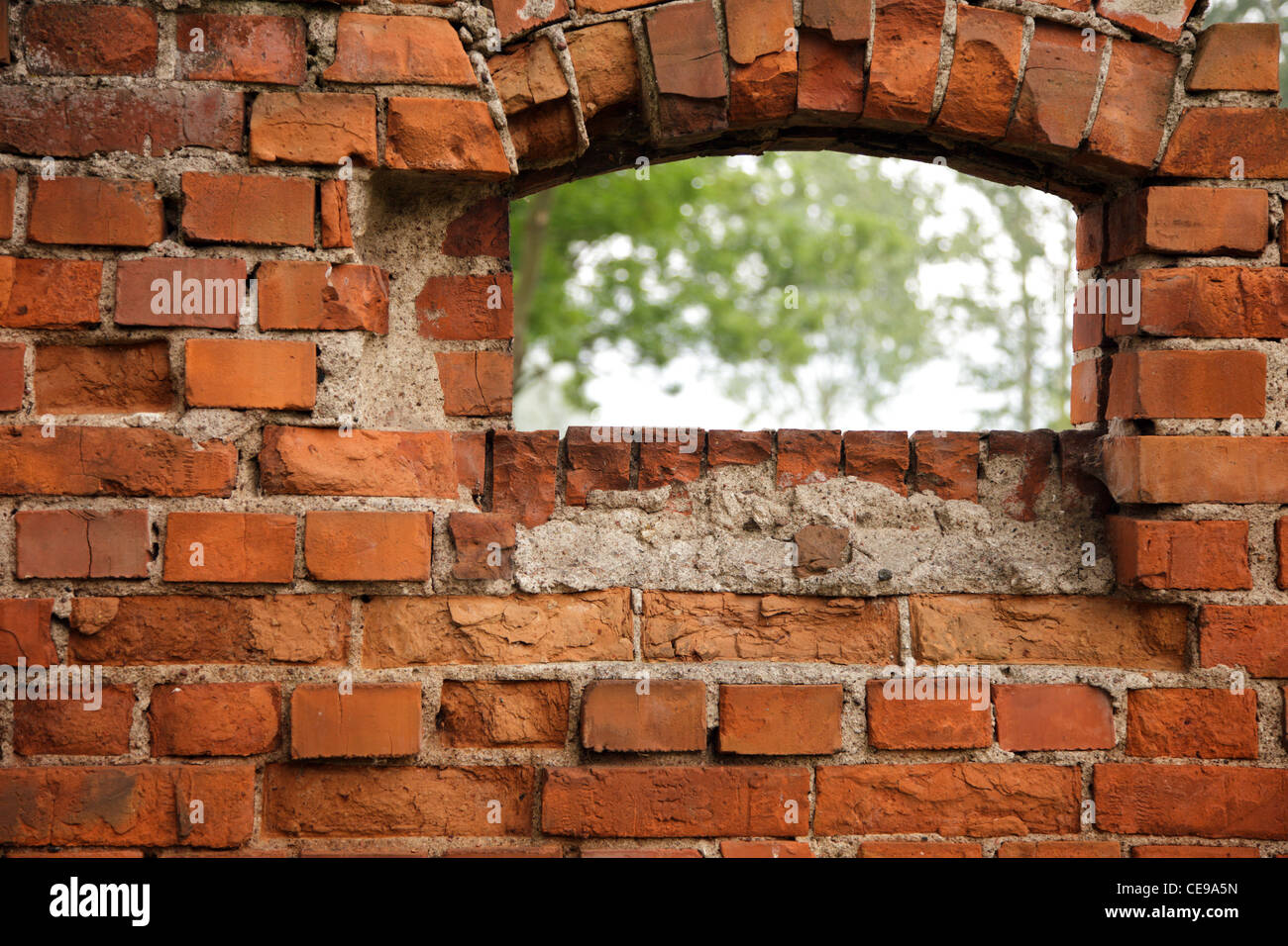 Red old brick framework with window Stock Photo - Alamy