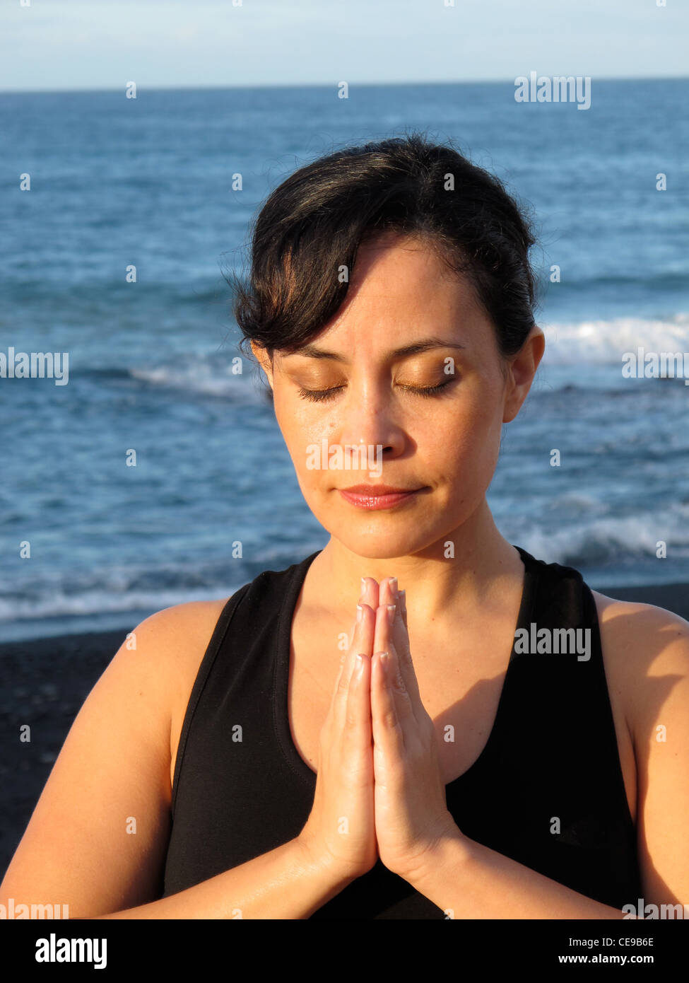 Namaste Beautiful Woman doing the Traditional Yoga Greeting Stock Photo ...