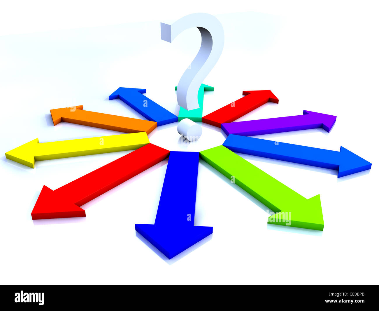 question mark surrounded by multicolor arrows Stock Photo - Alamy