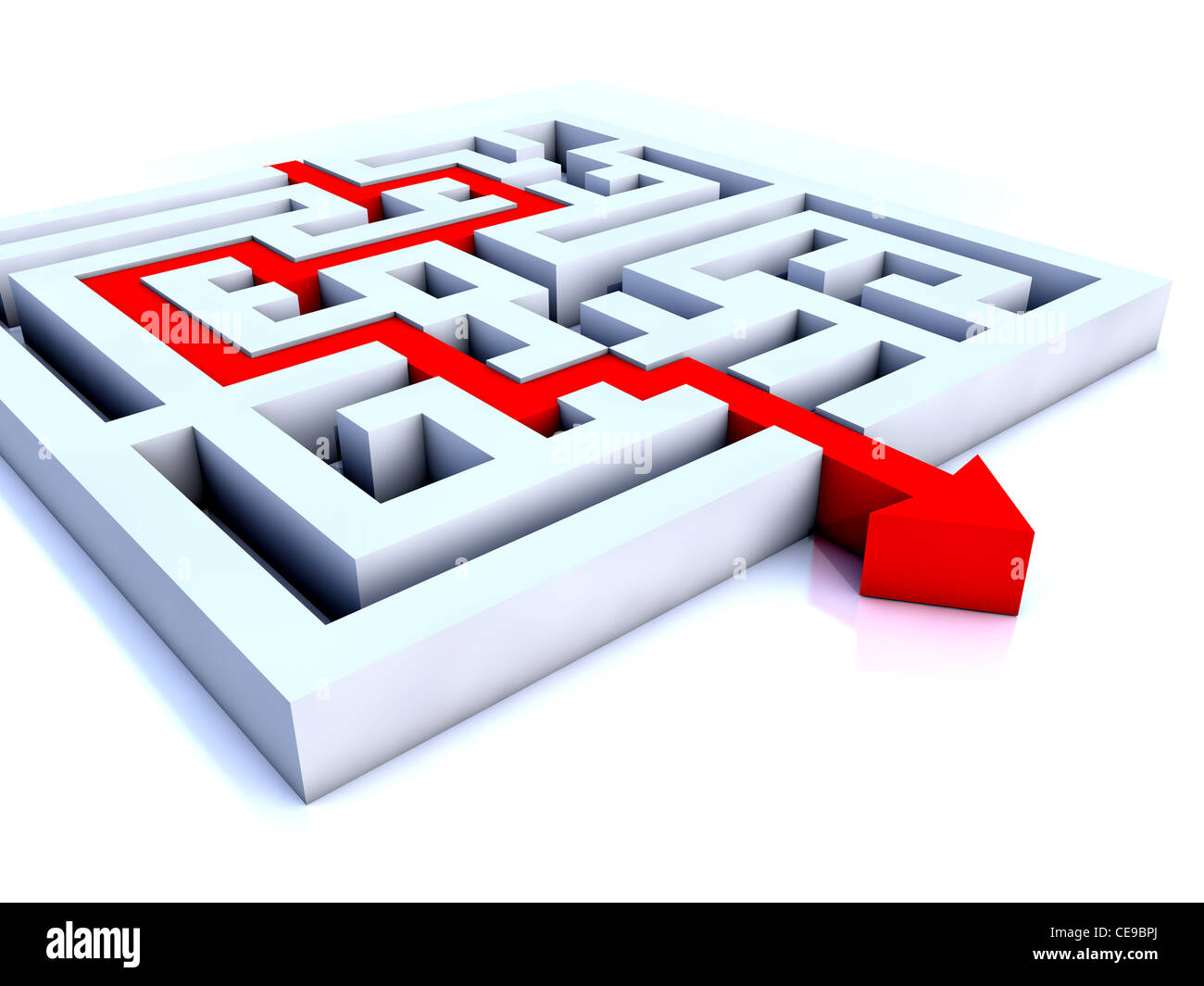 long red arrow on the way throught a labyrith Stock Photo - Alamy