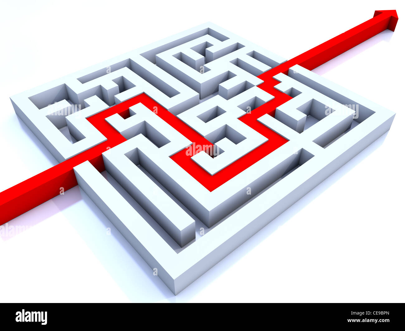 long red arrow on the way through a labyrinth Stock Photo - Alamy