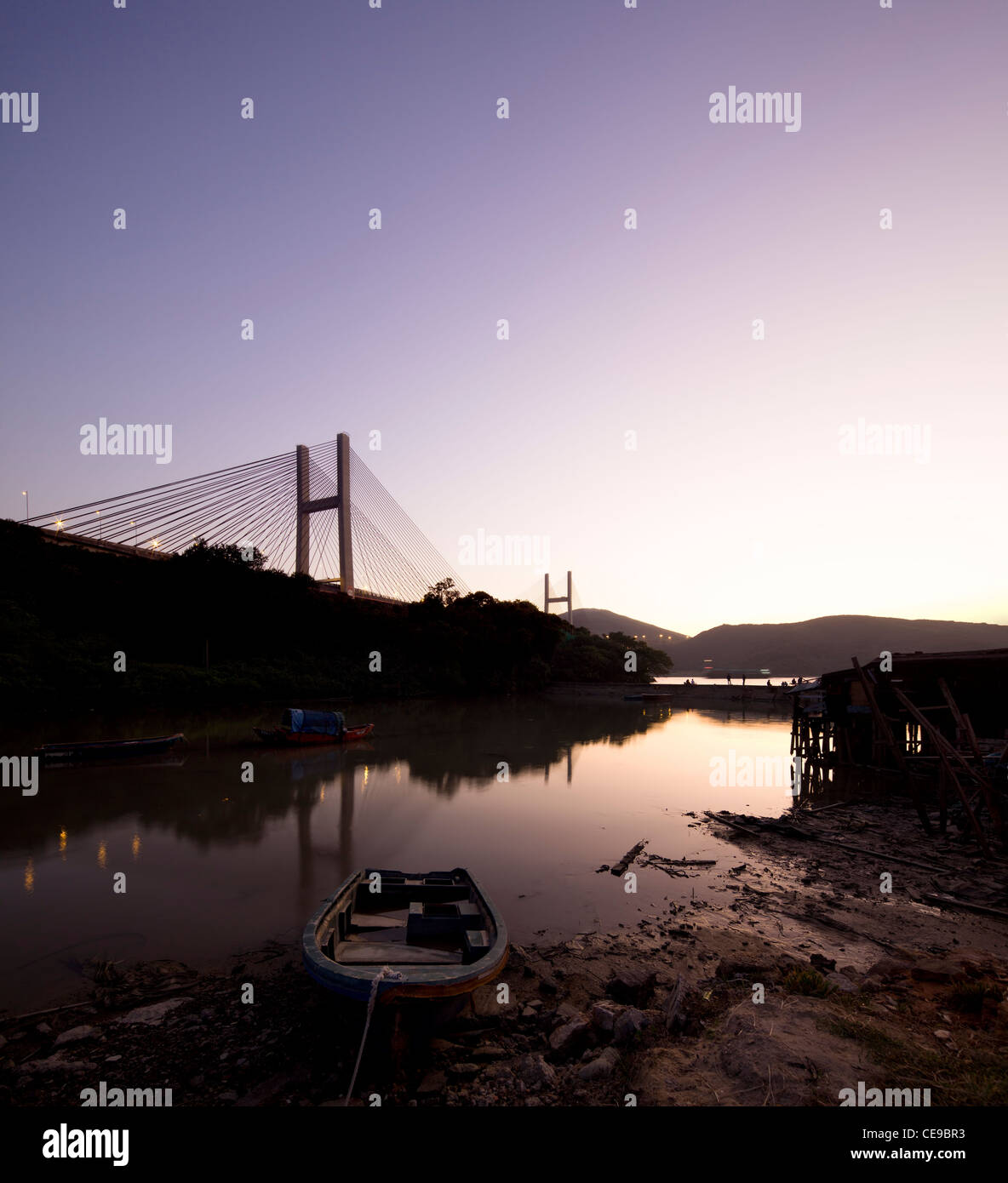 Tsing Ma Bridge seen from Ma Wan Island in Hong Kong Stock Photo - Alamy