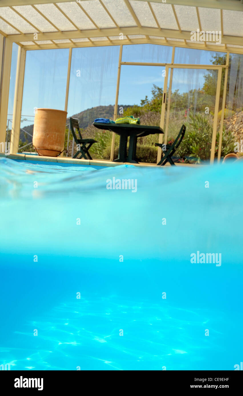 Surface level and sheltered swimming pool (split shot), Provence ...