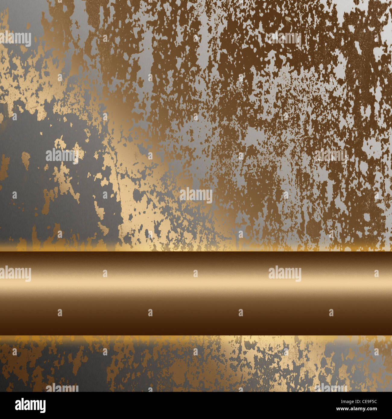 old rusted metal surface with gold bar as background to insert text or ...