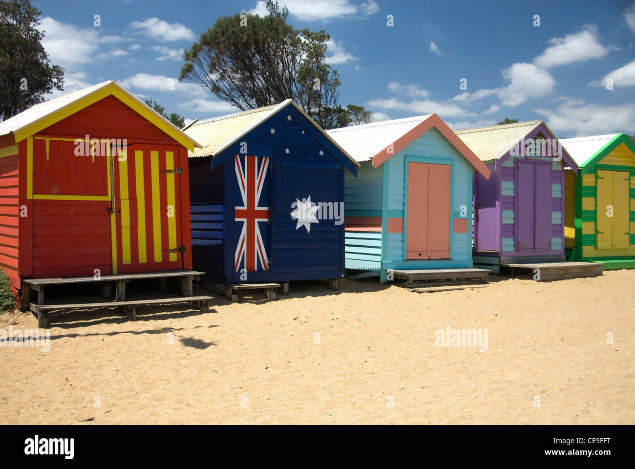 Colourful Beach Huts on Brighton Beach, Victoria, Australia Stock Photo ...