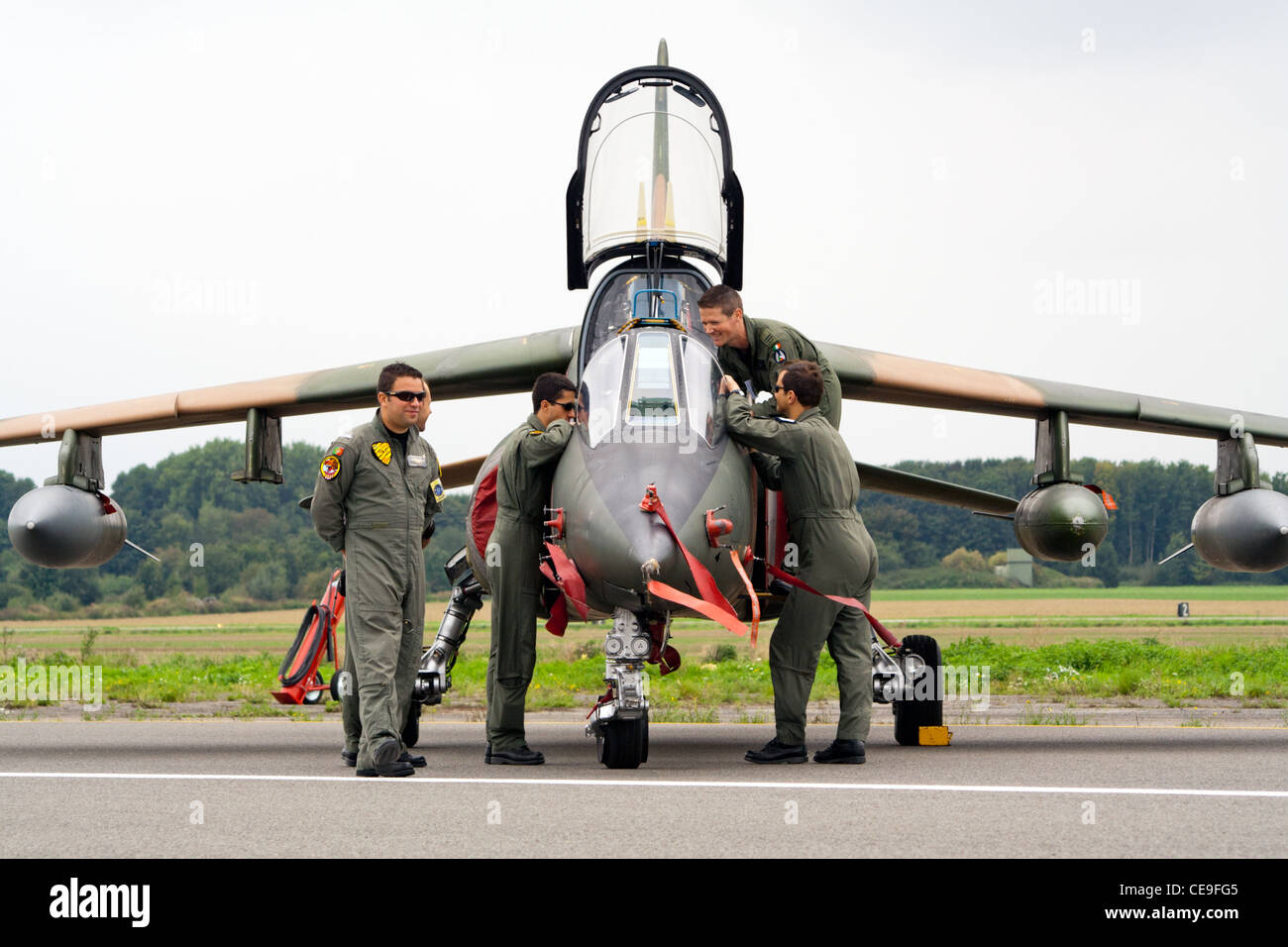 Portuguese military personnel and their Alpha Jet trainer plane Stock ...