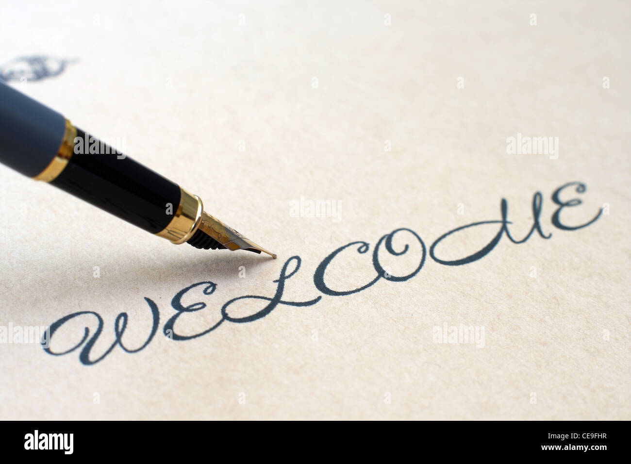 Welcome written statement Stock Photo - Alamy