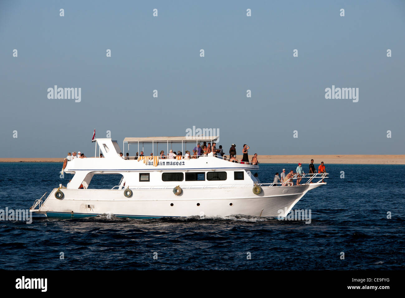 Tourist diving boat on the Red Sea, Egypt, Africa off shore from ...