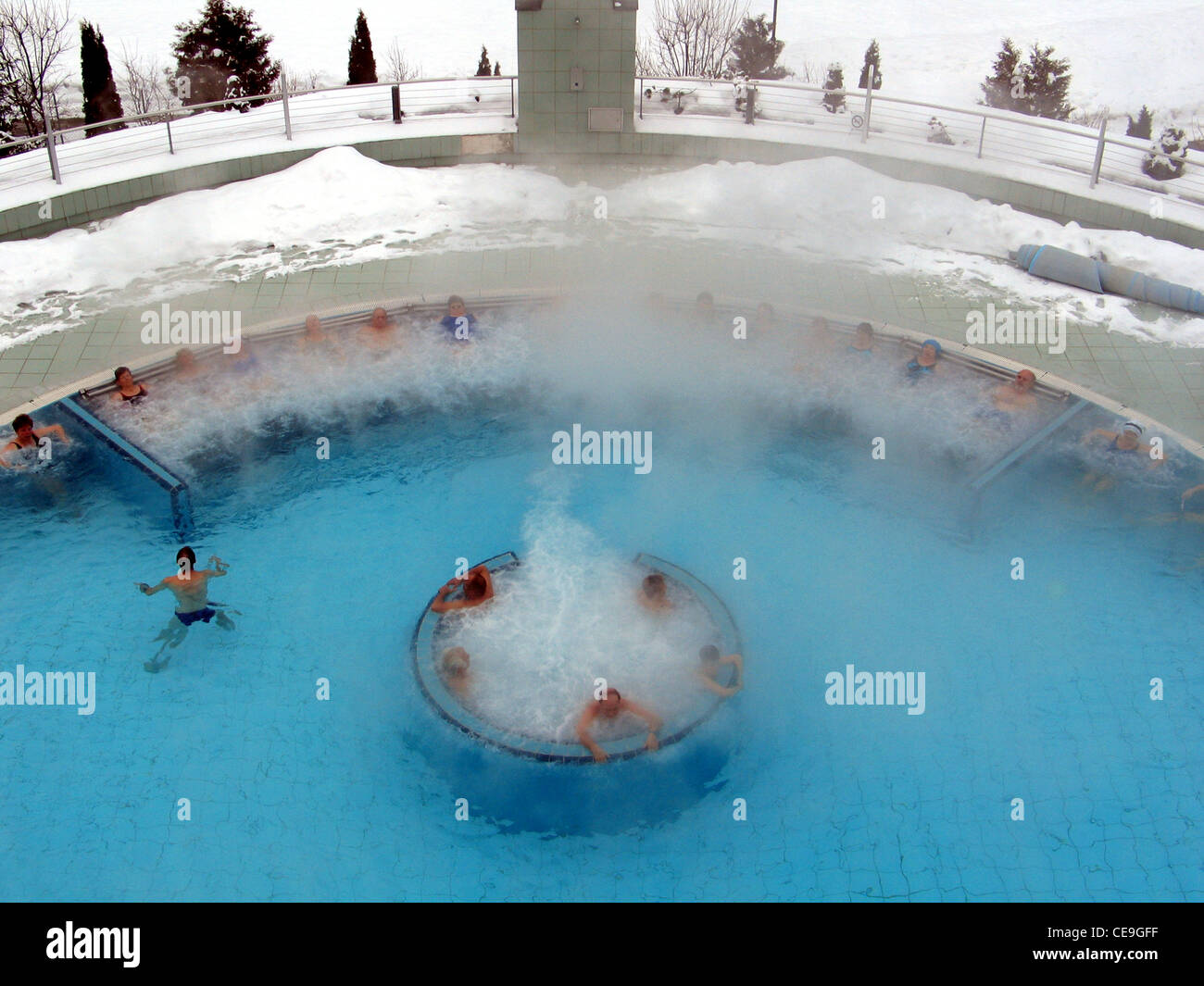 People bathing in the medicinal hot water spring pool of Walliser ...