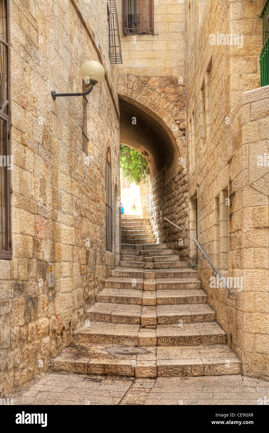 Vertical oriented image of old street in historic part of Jerusalem ...