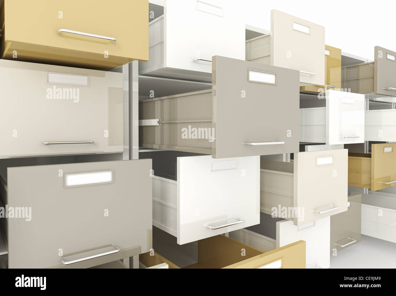 3d image of open drawer of file cabinet Stock Photo - Alamy