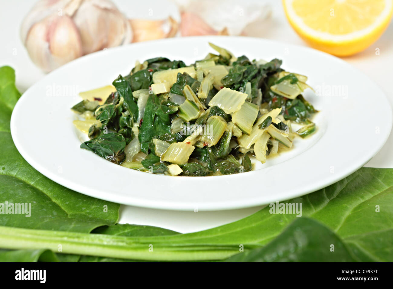 A side dish of swiss chard cooked in olive oil with garlic and chilli ...