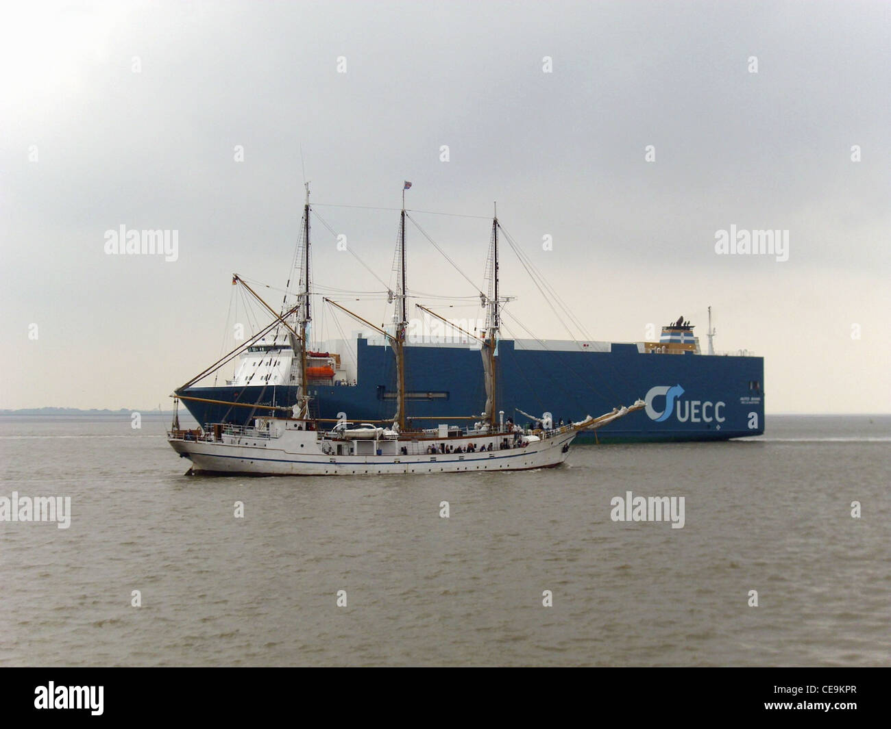 The car carrier Auto Bank (inbound) and the sailing ship Großherzogin ...