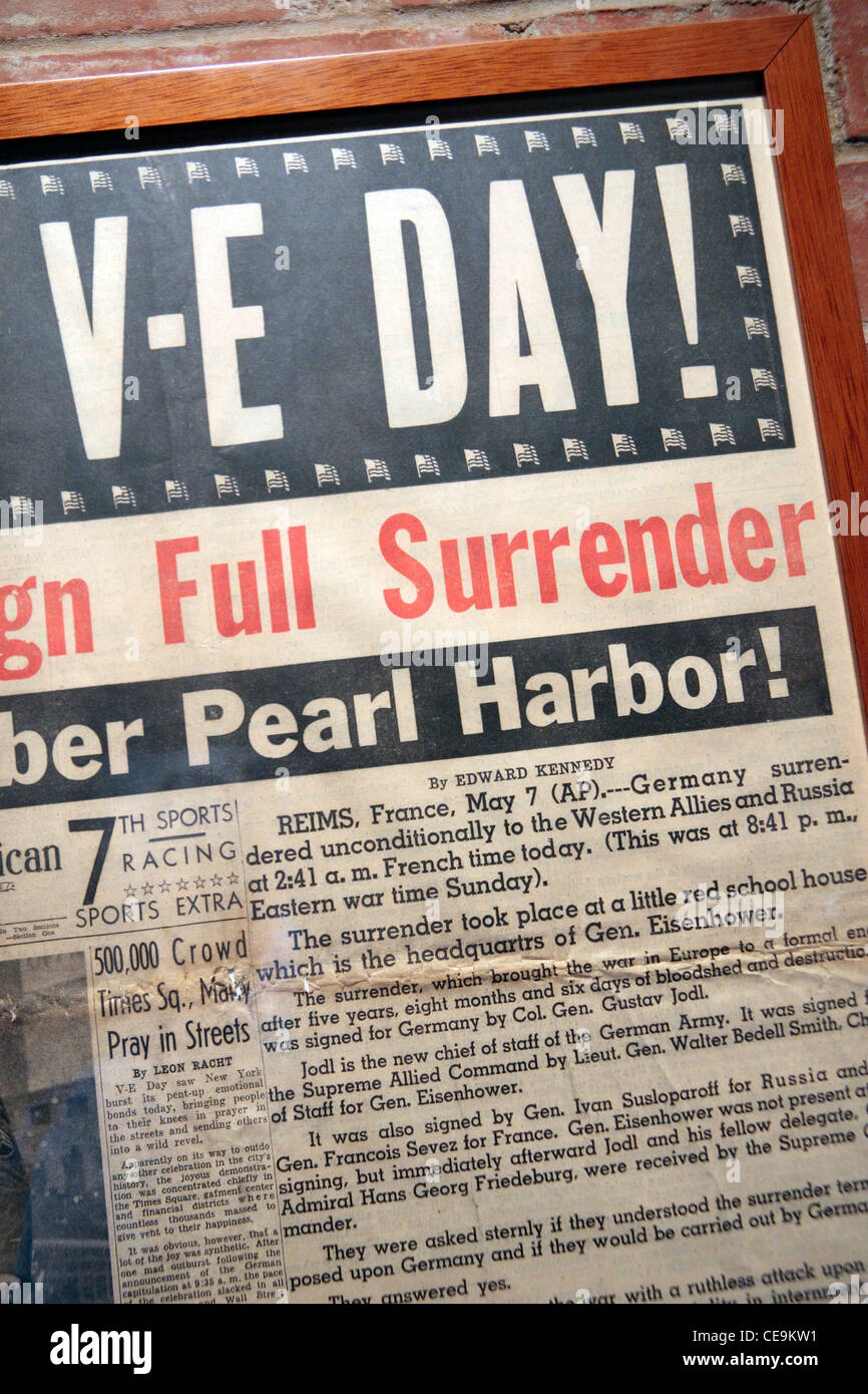 Newspaper clipping announcing the German surrender to the Allies on 7th ...