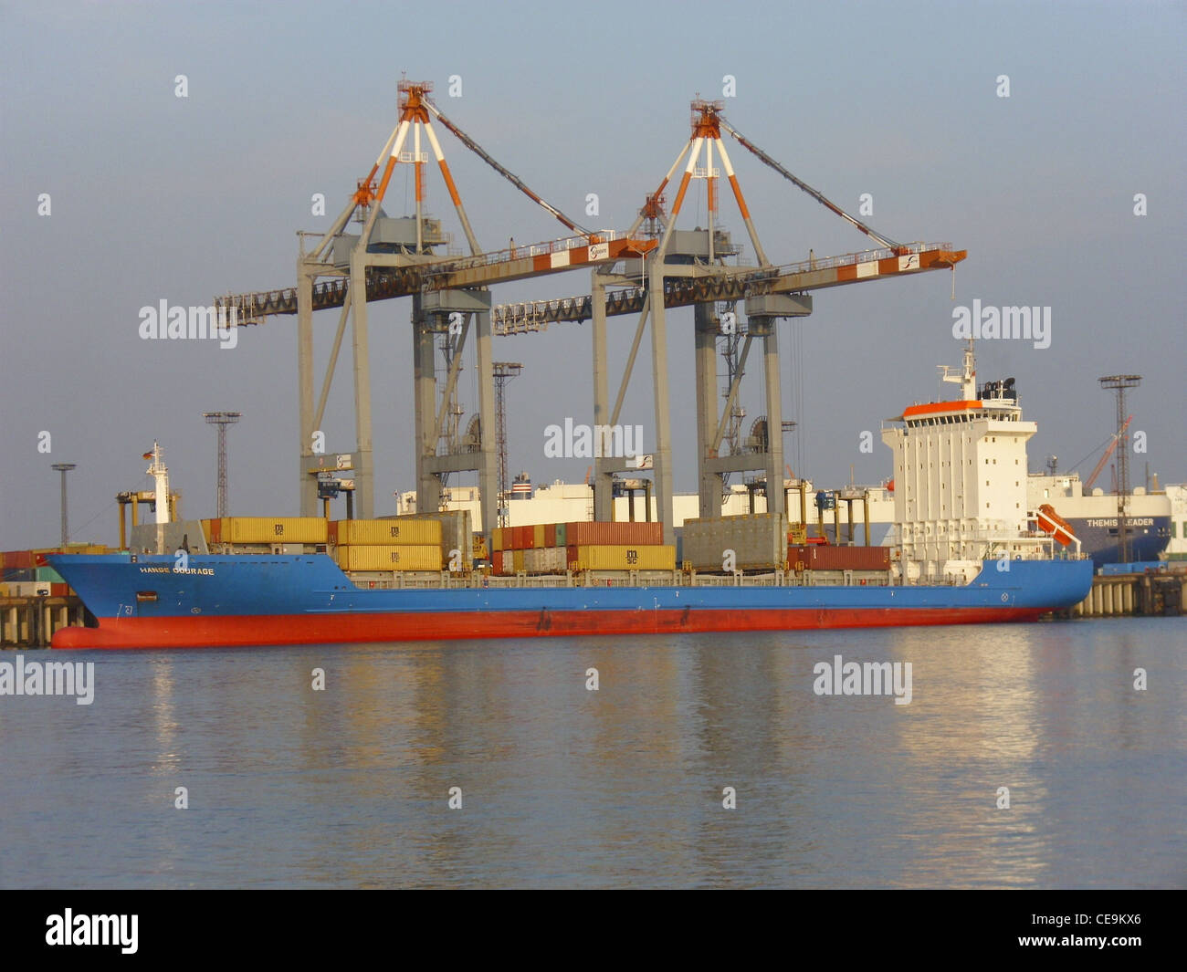 The feeder ship Hanse Courage is seen navigating through shipping lanes ...